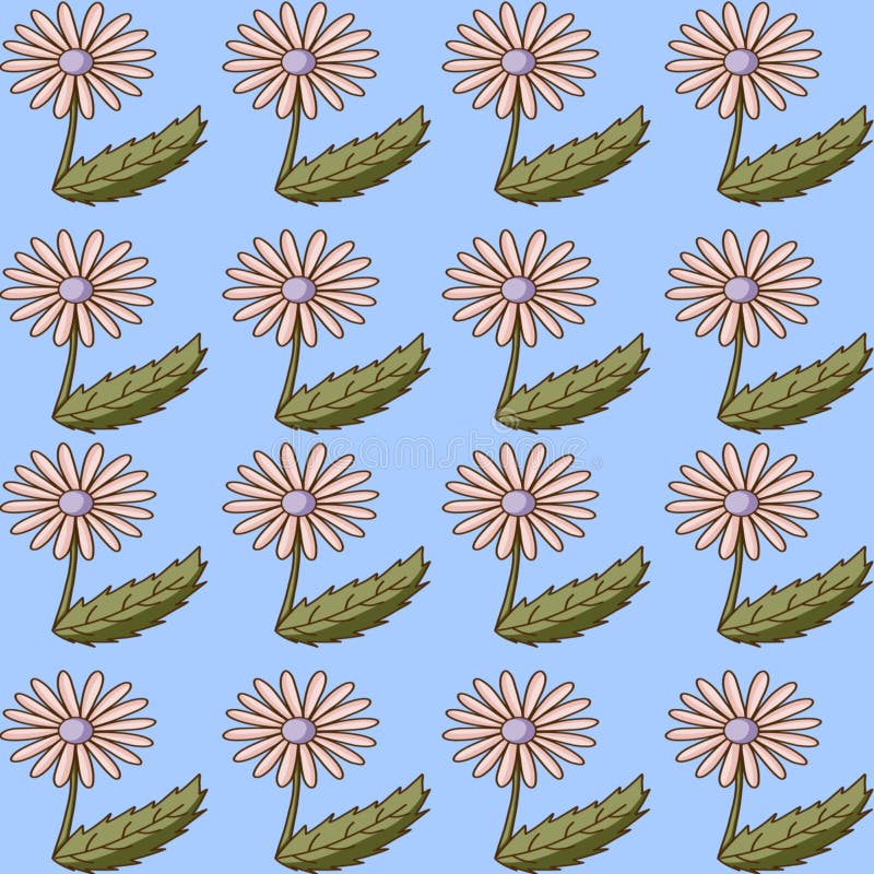 Seamless Daisy Flower Pattern Illustration on Blue Background Stock ...