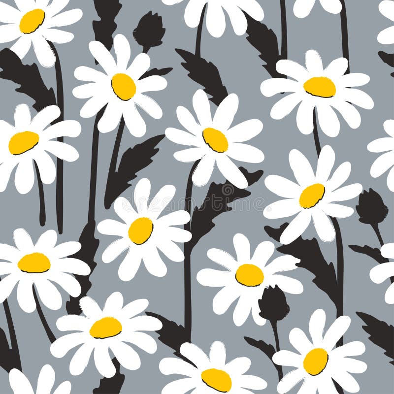 Seamless Daisy Pattern. Vector Floral Background with White Chamomiles ...