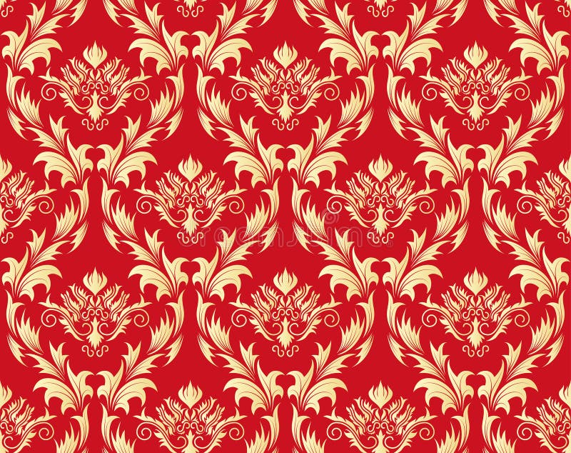 Vector Seamless Damask Pattern. Red and Yellow Image Stock Vector ...