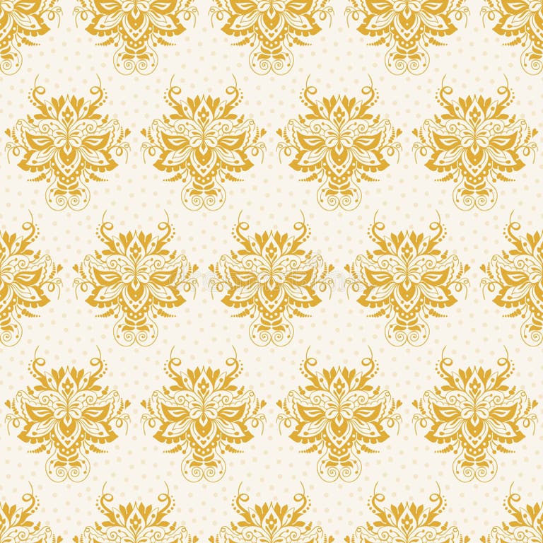 Seamless Damask Pattern Design with Dots and Golden Yellow Elements ...
