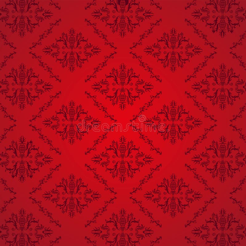 Seamless Damask Pattern Red Background Stock Vector - Illustration of ...