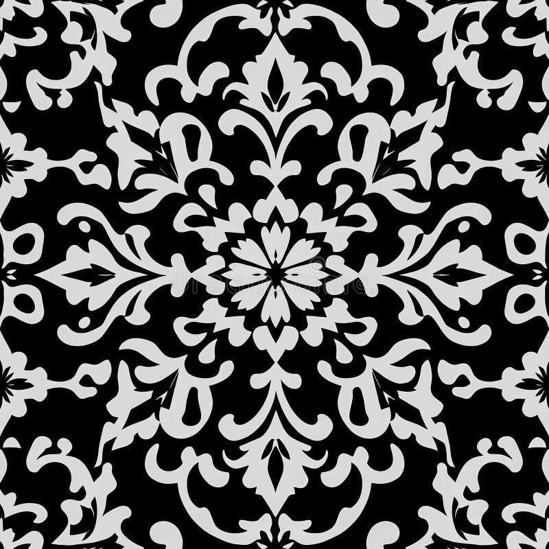 Seamless Damask Pattern. in Black and White Stock Illustration ...