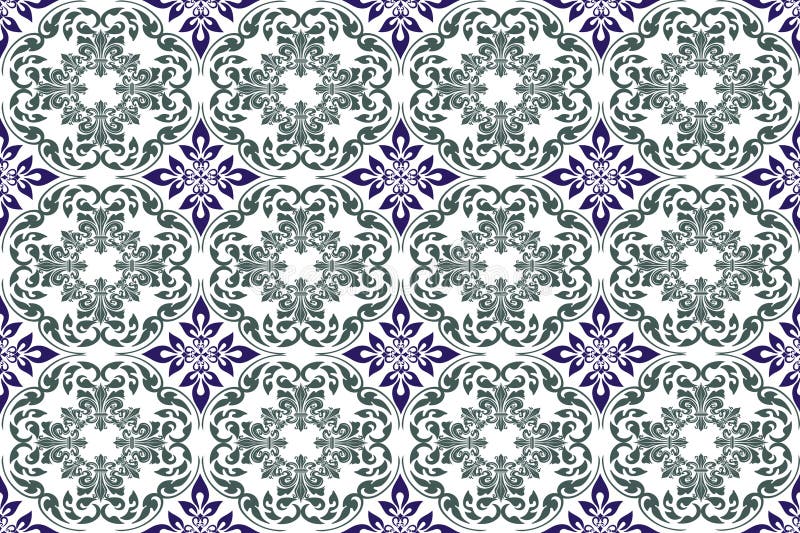Seamless Damask Pattern Vector Illustration of Ceramic Tiles Oriental ...