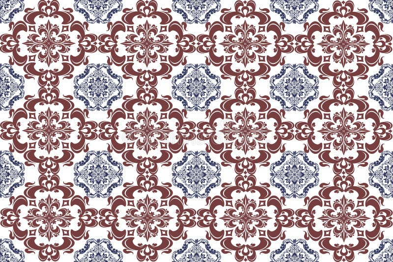 Seamless Damask Pattern Vector Illustration of Ceramic Tiles Oriental ...