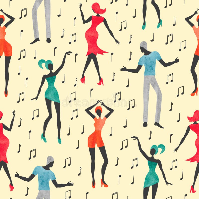 Seamless Dance Pattern. Vector Background with Watercolor Dancing ...