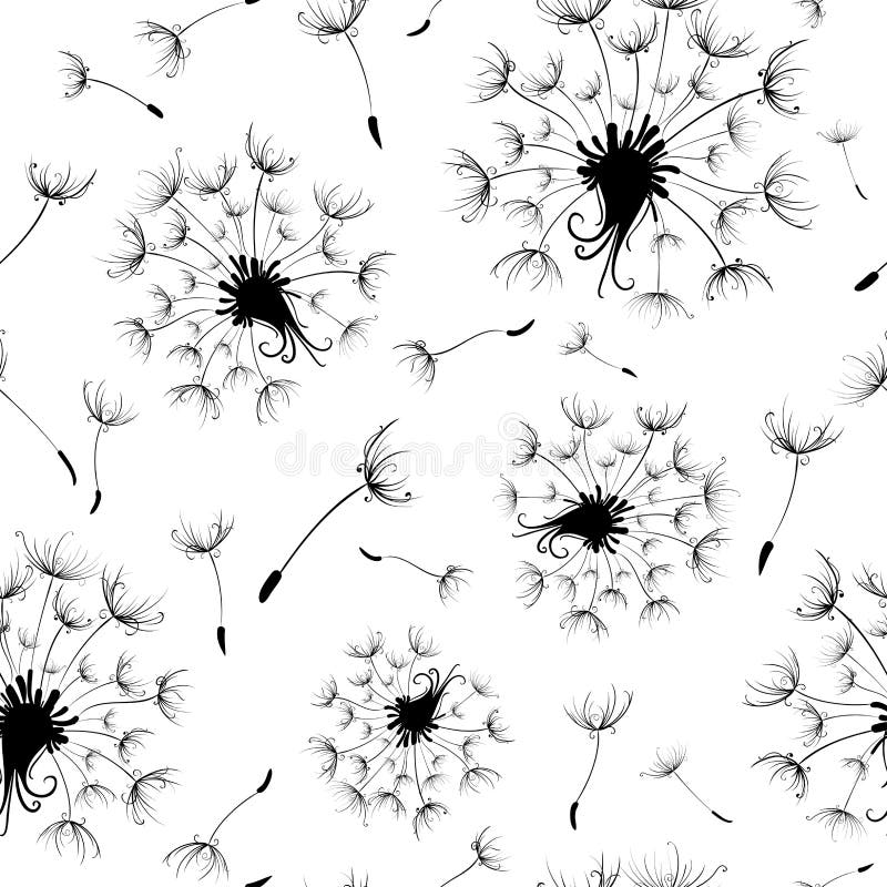Seamless Dandelion Pattern. Stock Vector - Illustration of black ...