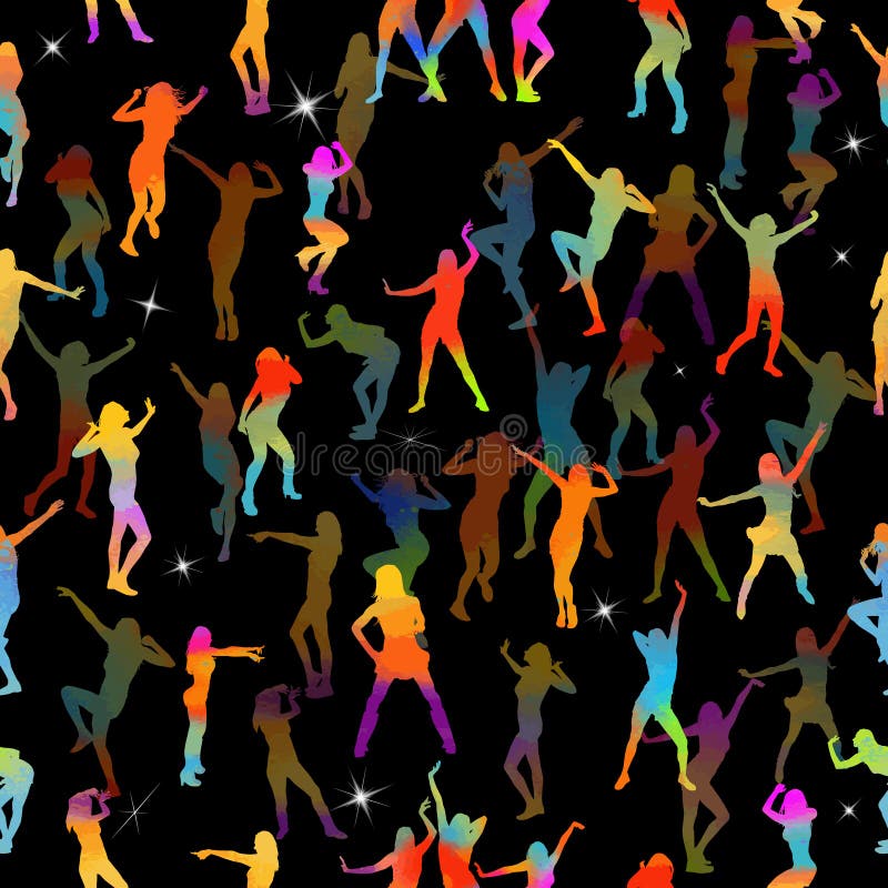 Seamless Dark Background Multi-colored Dancing People. Vector ...
