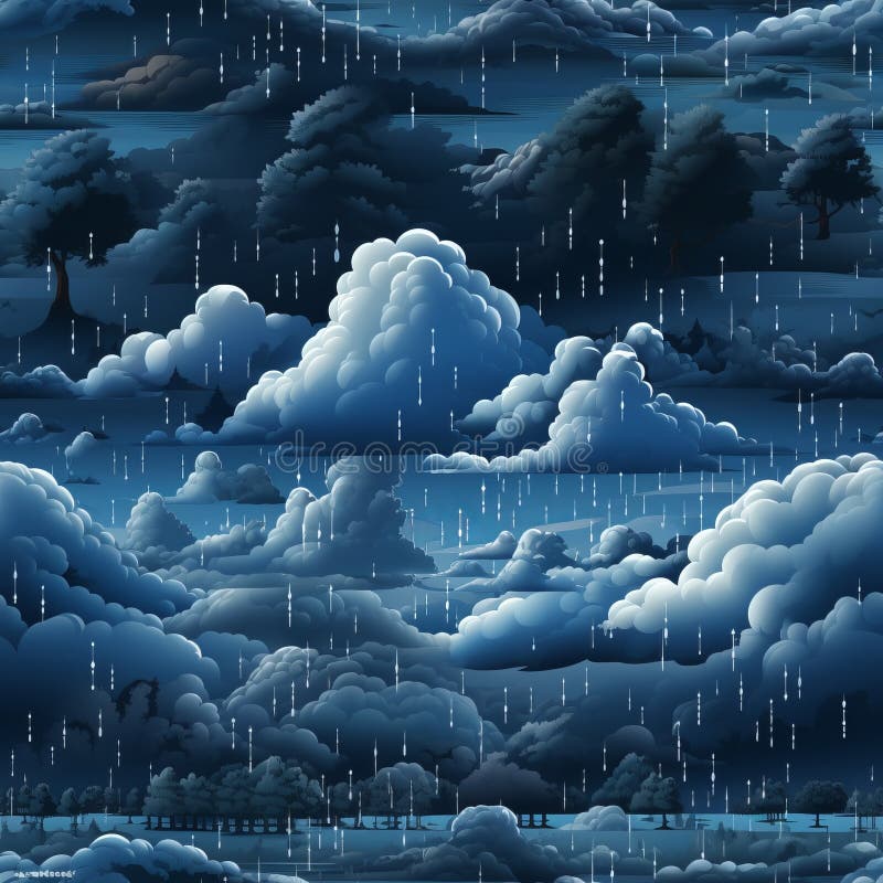 Dark Blue Clouds and Rain Pattern Painting for Background and Textile ...