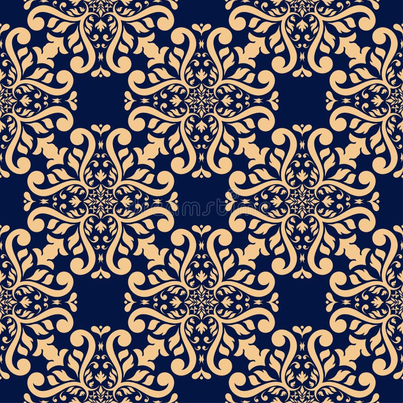 Seamless Dark Blue Pattern with Golden Wallpaper Ornaments Stock Vector ...