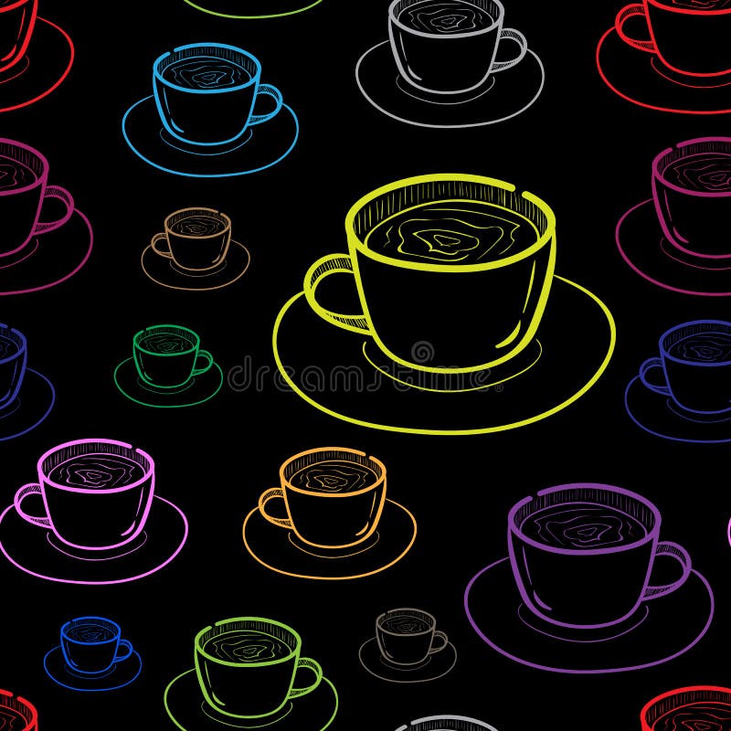 Seamless Dark Contours of Cups Stock Vector - Illustration of icon ...