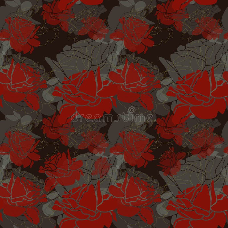 Seamless Dark Red Roses Pattern Stock Vector - Illustration of flora ...