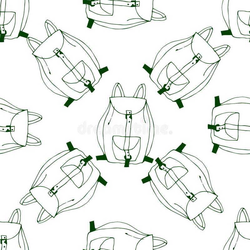 Seamless Decorative Background of Hand Drawn Backpacks. Decorative ...