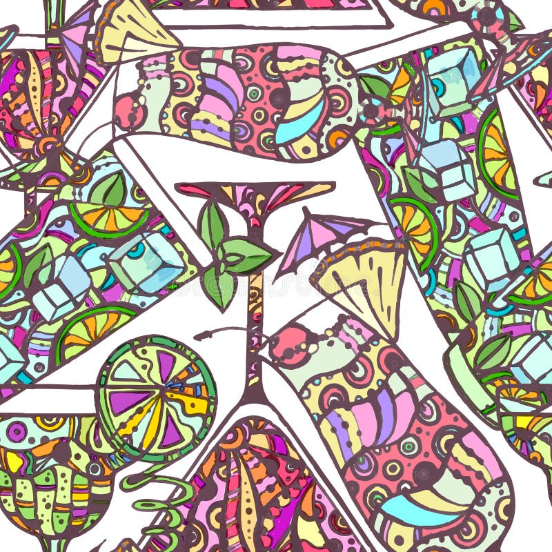 Seamless Decorative Cocktail Pattern Stock Vector - Illustration of ...