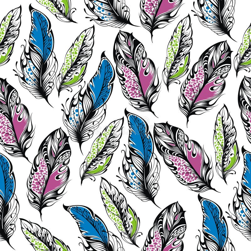 Seamless Decorative Elegant Feather Pattern Stock Vector - Illustration ...