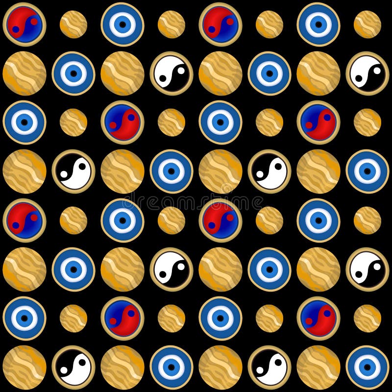Seamless Decorative Pattern with Evil Eyes and Yin-yang on Black ... Seamless Decorative Pattern with Evil Eyes and Yin-yang on Black ...