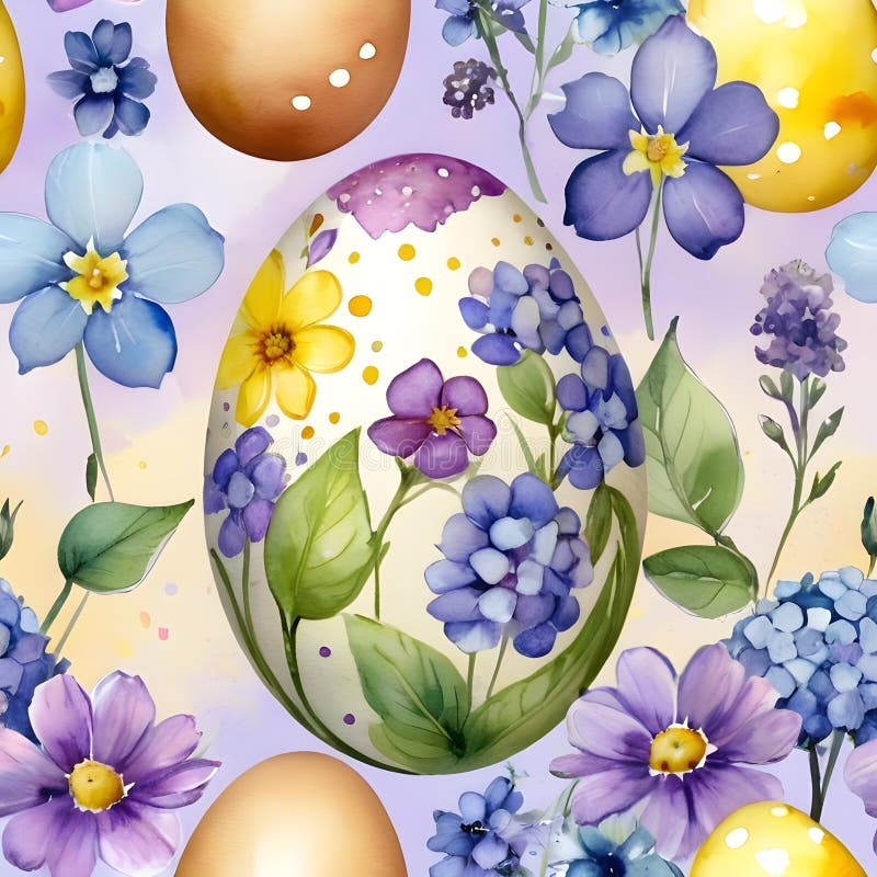 Pattern of Easter Eggs on a Colorful Background, Decorated with Spring Flowers Stock ...