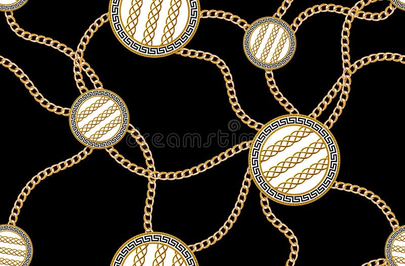 Seamless Decorative Pattern of Golden Motif with Chains on Black ...