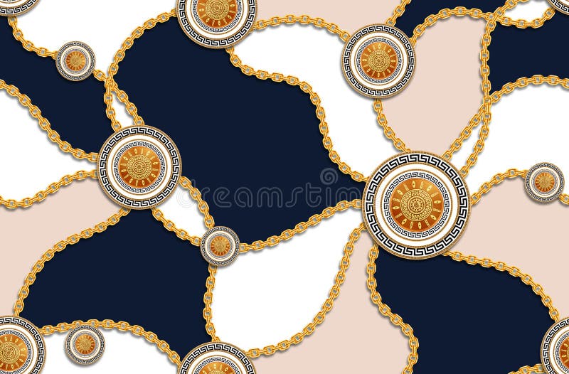 Seamless Decorative Pattern of Golden Motif with Chains Stock ...