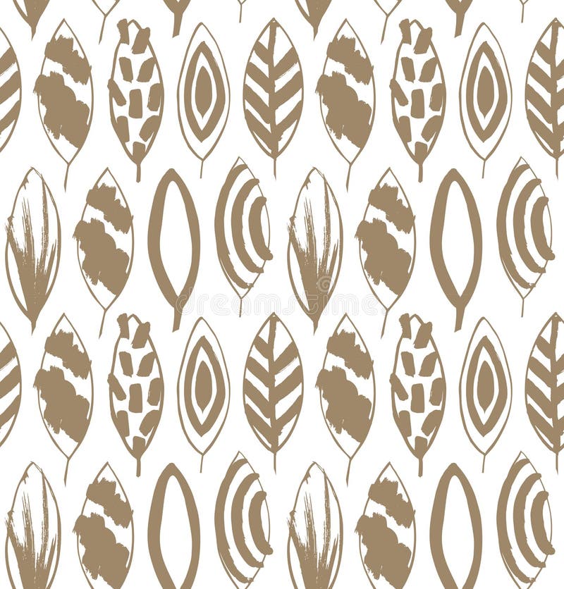 Seamless Decorative Pattern with Ink Drawn Leaves. Beige Texture in ...