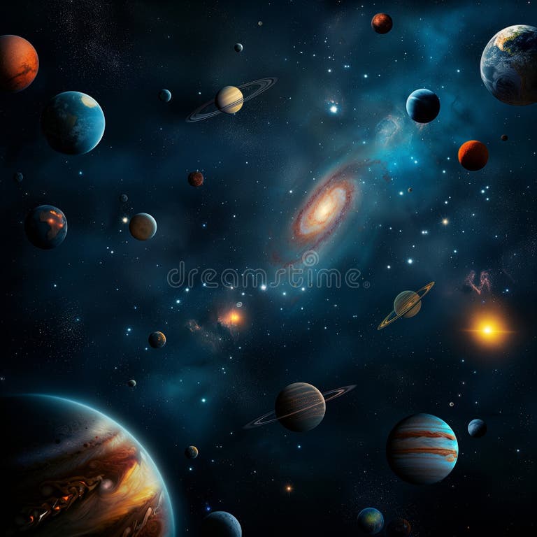 Seamless Deep Space Pattern with Planets, Nebulae, and Galaxies Stock ...