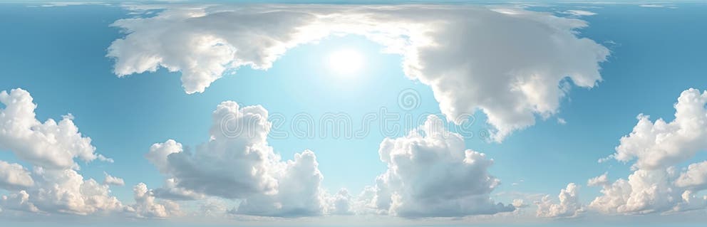 Seamless 360 Degree Sky Panorama with Puffy Cumulus Clouds in Spherical ...