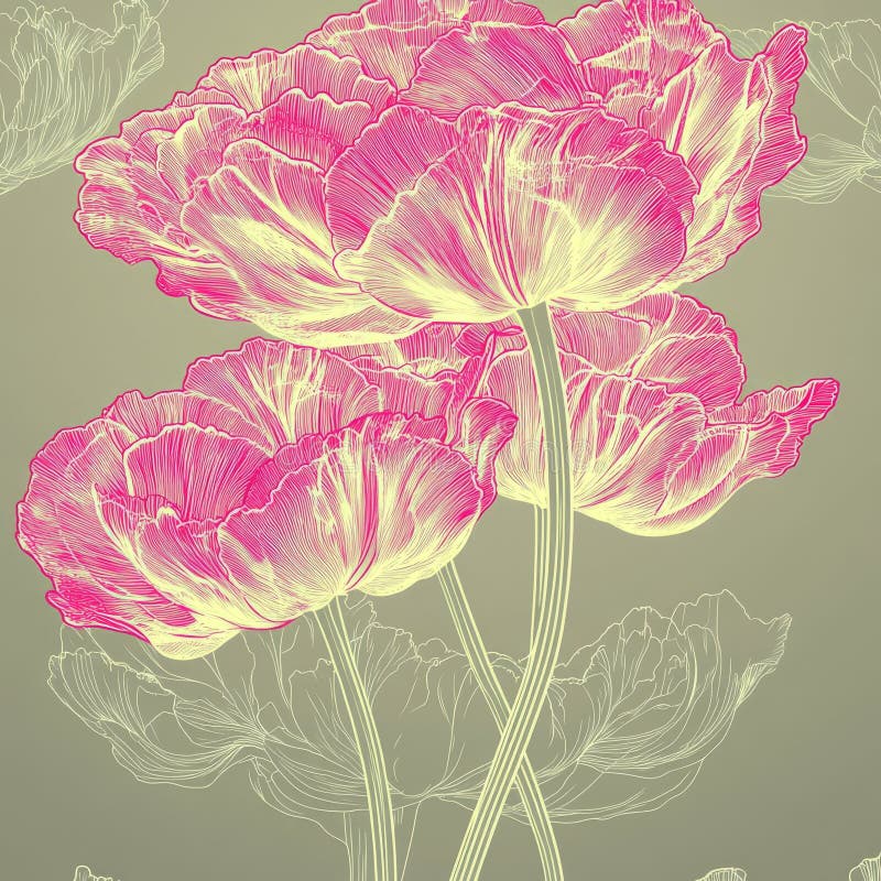 Seamless Delicate Pattern Featuring Hand-drawn Flowers. Botanical ...