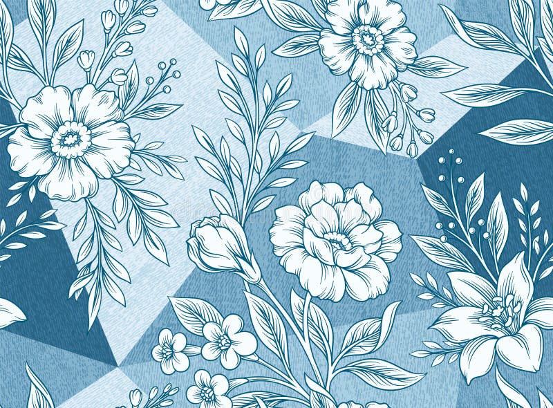 Seamless Denim Pattern with Flowers Stock Vector - Illustration of ...
