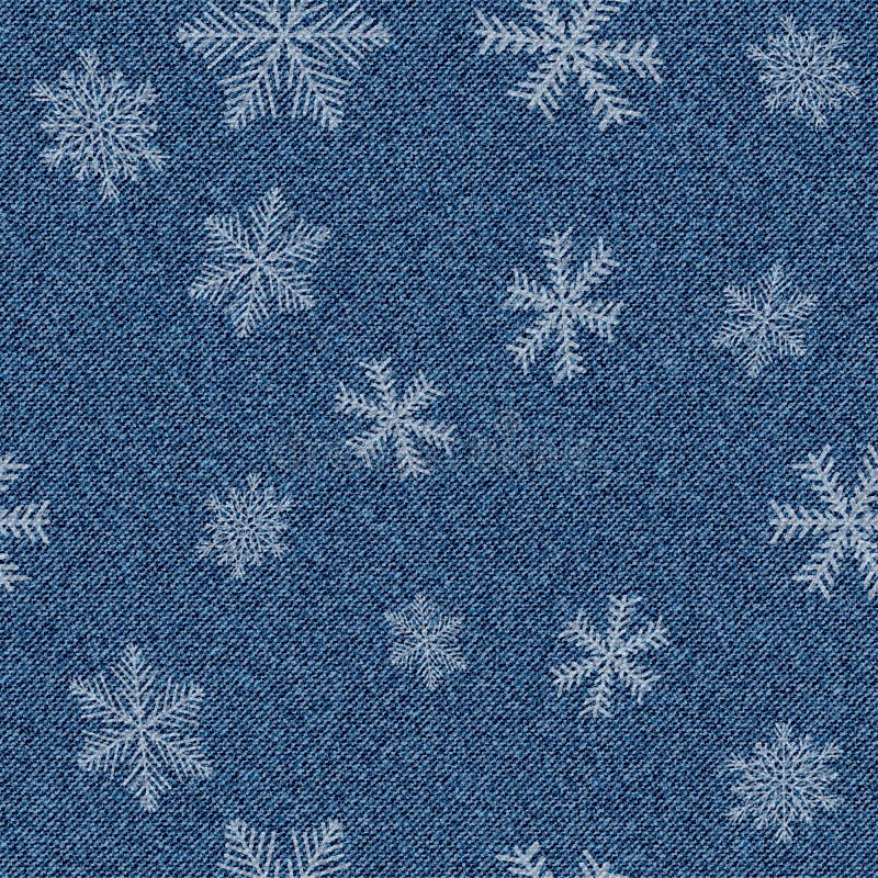 Seamless Denim Pattern with Snowflakes on Blue Background Stock Vector ...