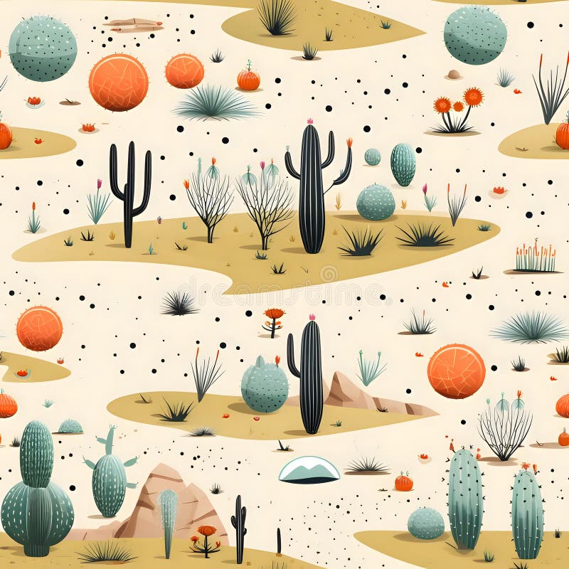 Seamless Desert Pattern with Cactuses and Succulents Stock Vector ...
