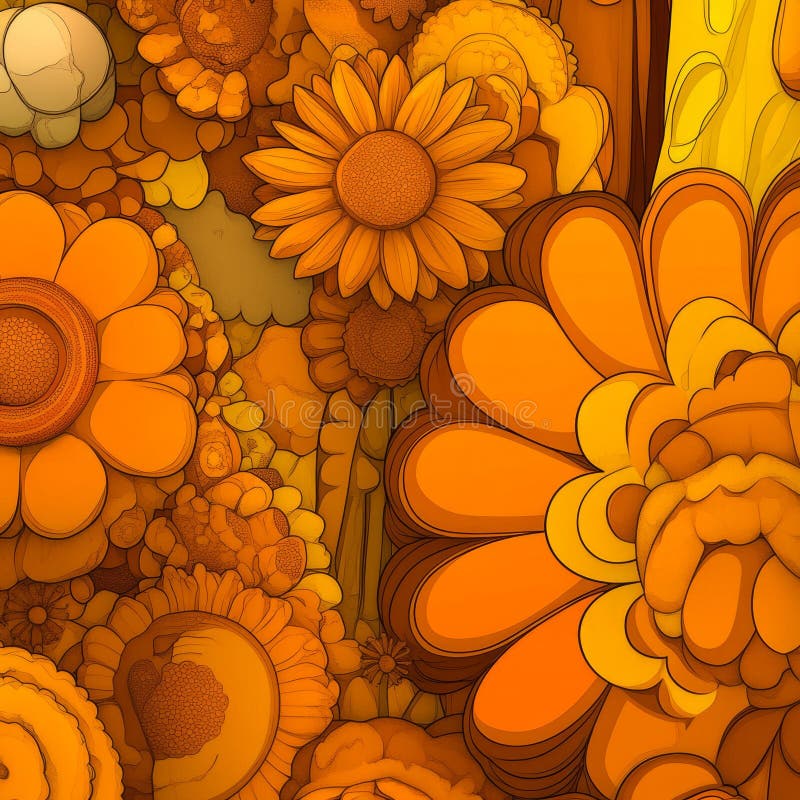 Seamless Design Bright Retro 70s Style Flowers Stock Photos - Free ...