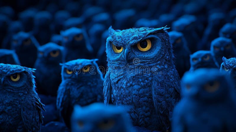 This Seamless Design Incorporates Illustrations of Owls that are Blue ...