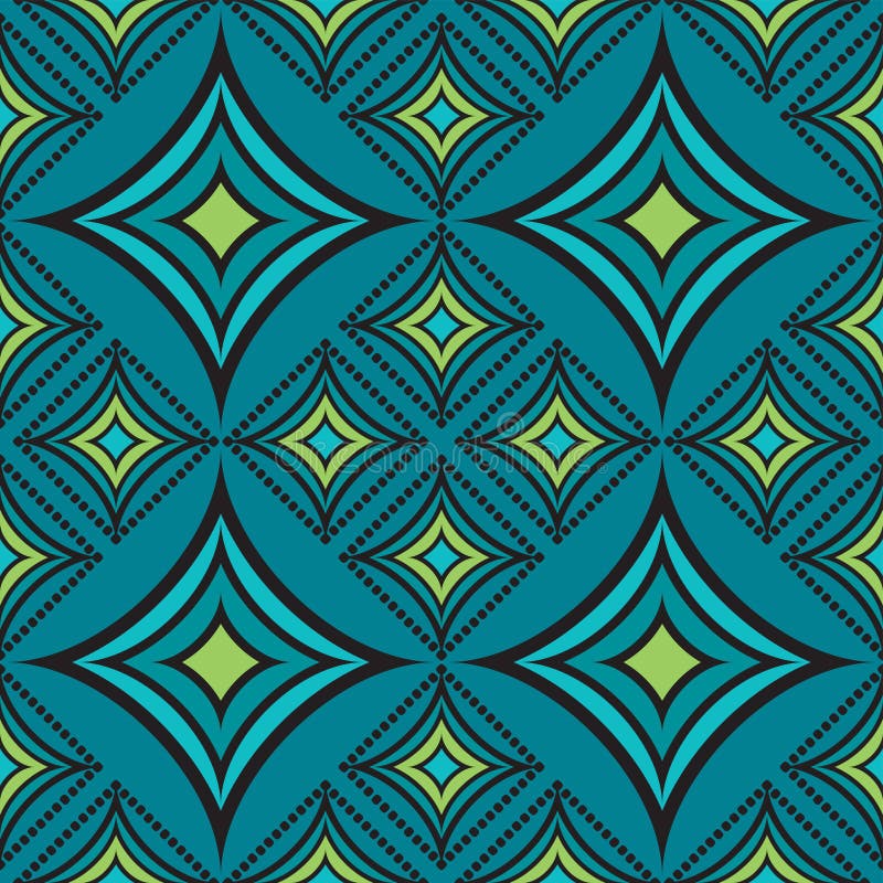 Seamless Diamond Shape with Dots Pattern in Teal and Yellow Stock ...