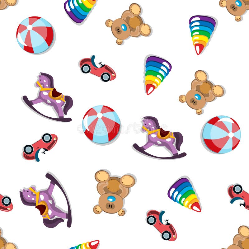 Seamless Different Toys Pattern. Stock Vector - Illustration of objects ...