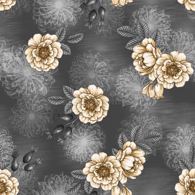 Seamless Digital Flower Design Stock Illustration - Illustration of ...