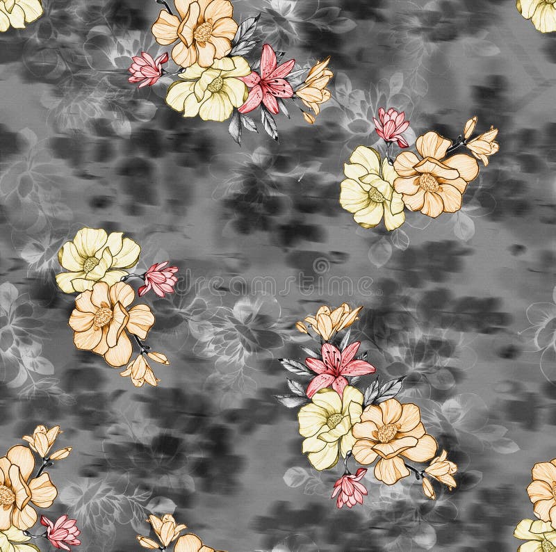 Seamless Digital Flower Design Stock Illustration - Illustration of ...