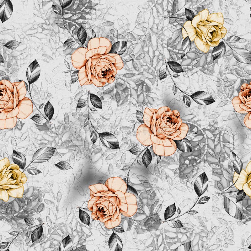 Seamless Digital Flower Design Stock Illustration - Illustration of ...