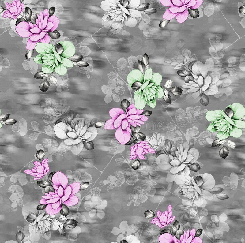 Seamless Digital Flower Design Stock Illustration - Illustration of ...