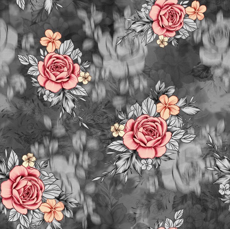 Seamless Digital Flower Design Stock Illustration - Illustration of ...