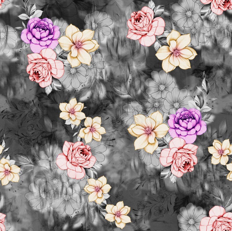 Seamless Digital Flower Design Stock Illustration - Illustration of ...