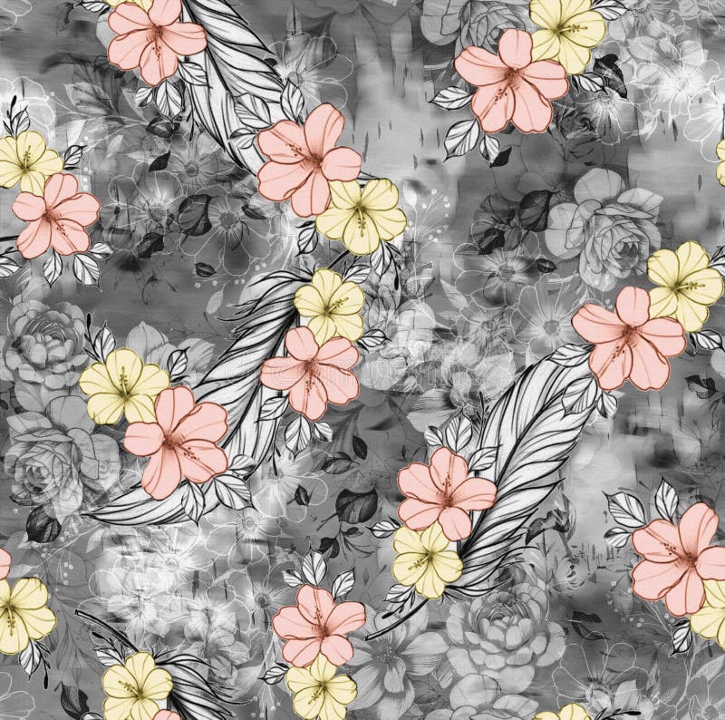 Seamless Digital Flower Design Stock Illustration - Illustration of ...