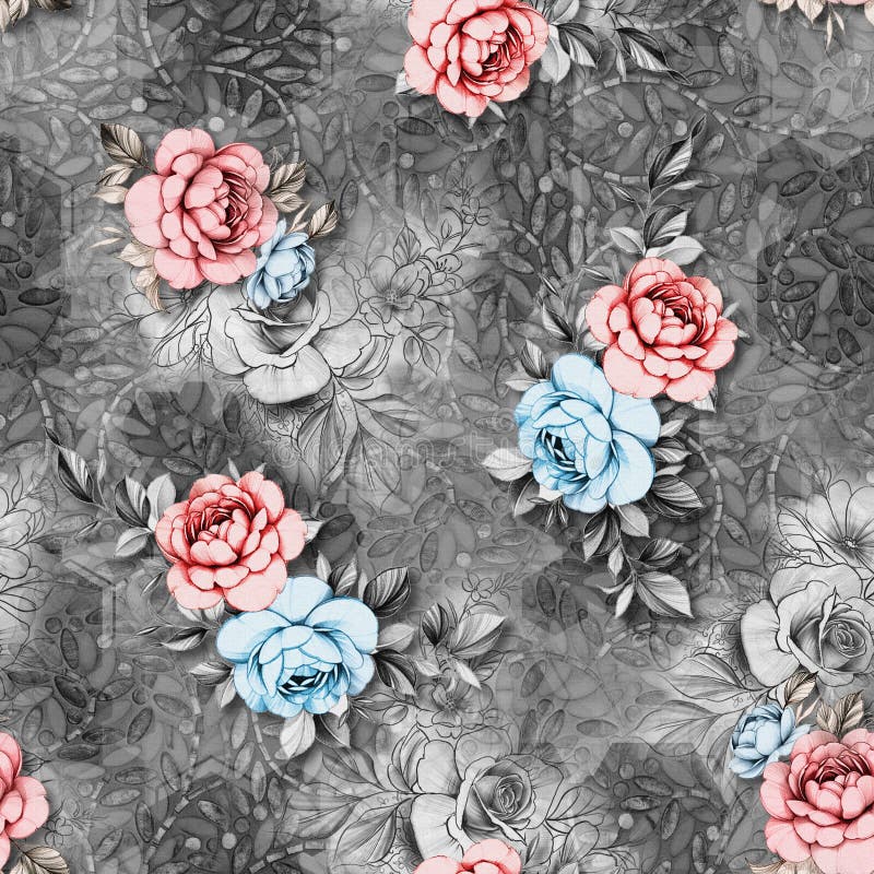 Seamless Digital Flower Design Stock Illustration - Illustration of ...