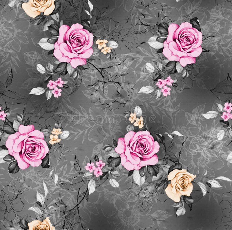 Seamless Digital Flower Design Stock Illustration - Illustration of ...