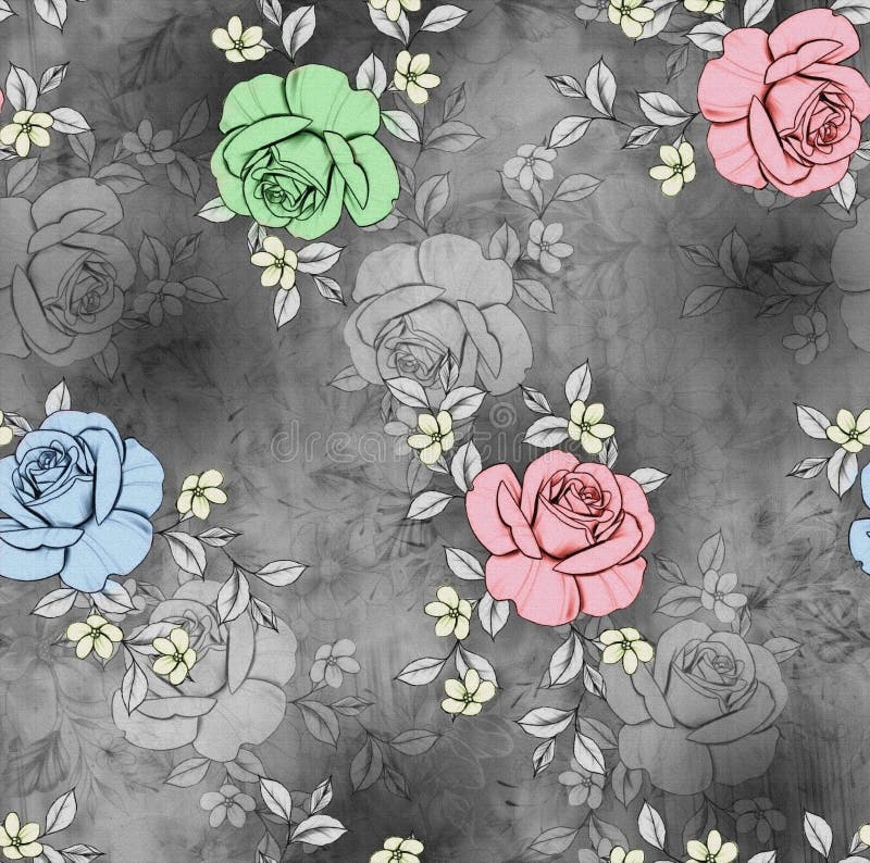 Seamless Digital Flower Design Stock Illustration - Illustration of ...