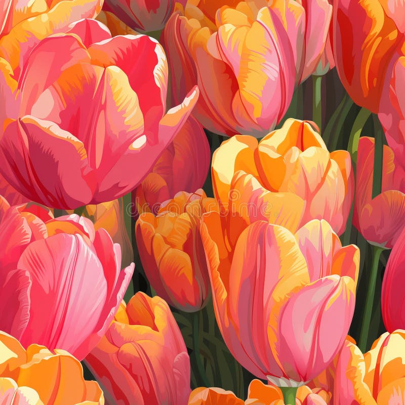 Seamless Digital Painting of Colorful Tulips Pattern for Background or ...
