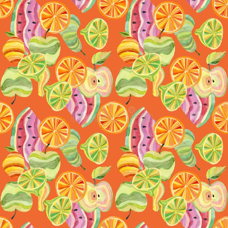 Seamless Digital Paper Pattern with Juicy Fruit Watercolor Stock ...