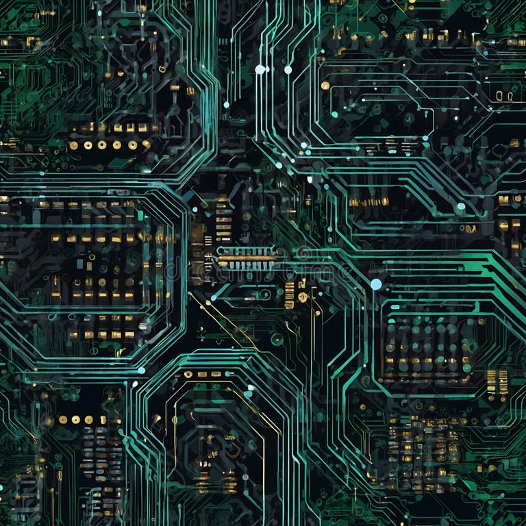 Seamless Digital Pattern with Circuit Boards, Microchips, and Streaming ...