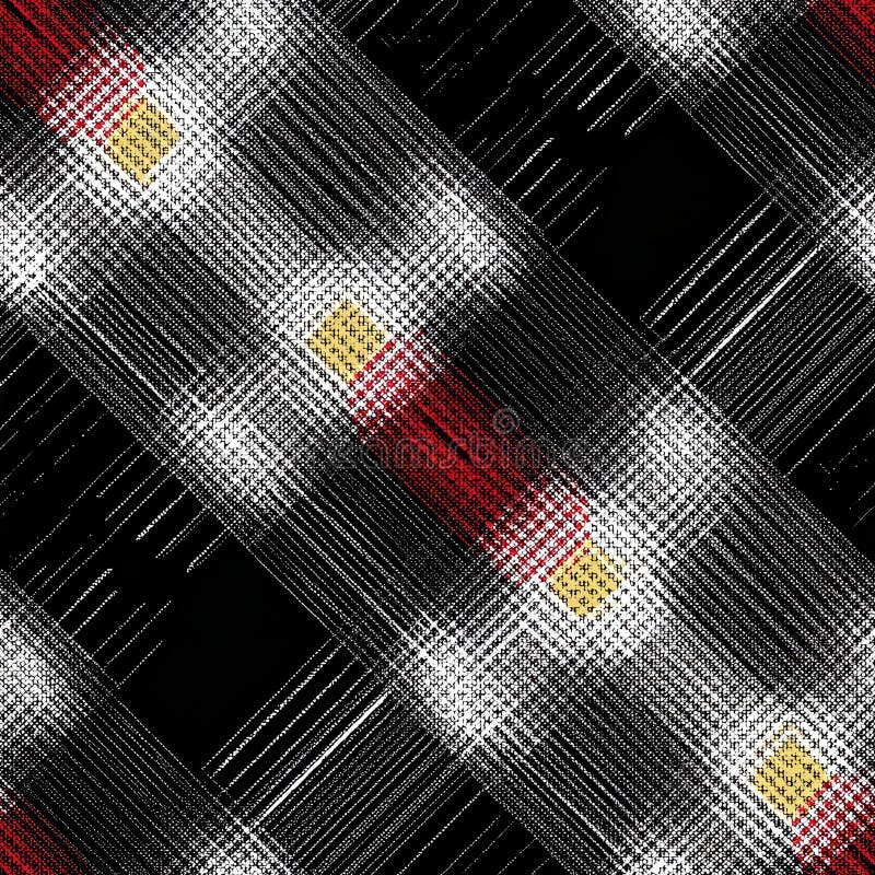 Diagonal Glitch Textile Grid with Red and Yellow Accents on Black ...