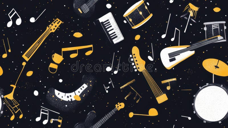 Stylish Musical Instruments Pattern with Golden Details Stock Photo ...
