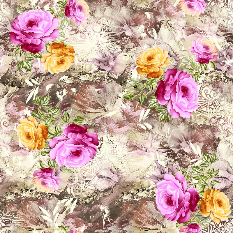 Seamless Digital Rose Flower Pattern Stock Illustration - Illustration ...