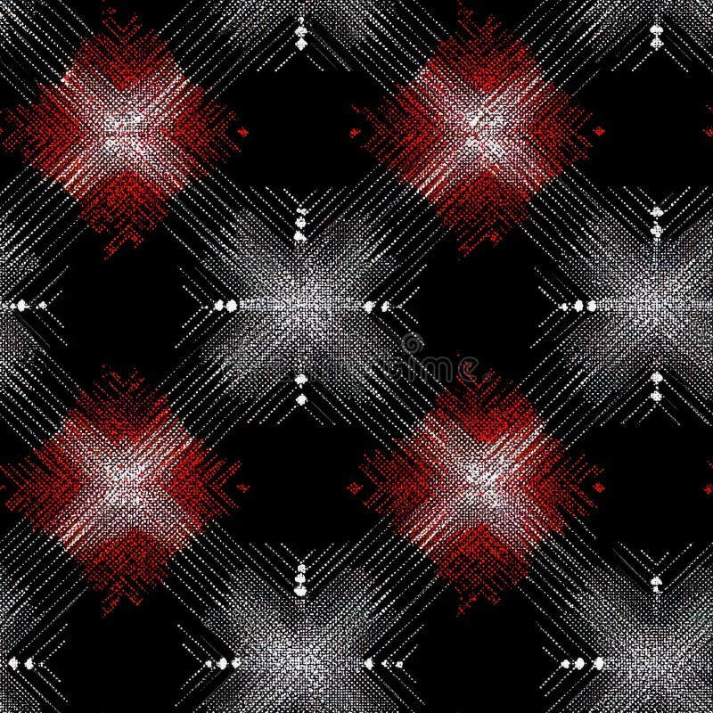 Seamless Digital Starburst Pattern in Red and White on Black Geometric ...